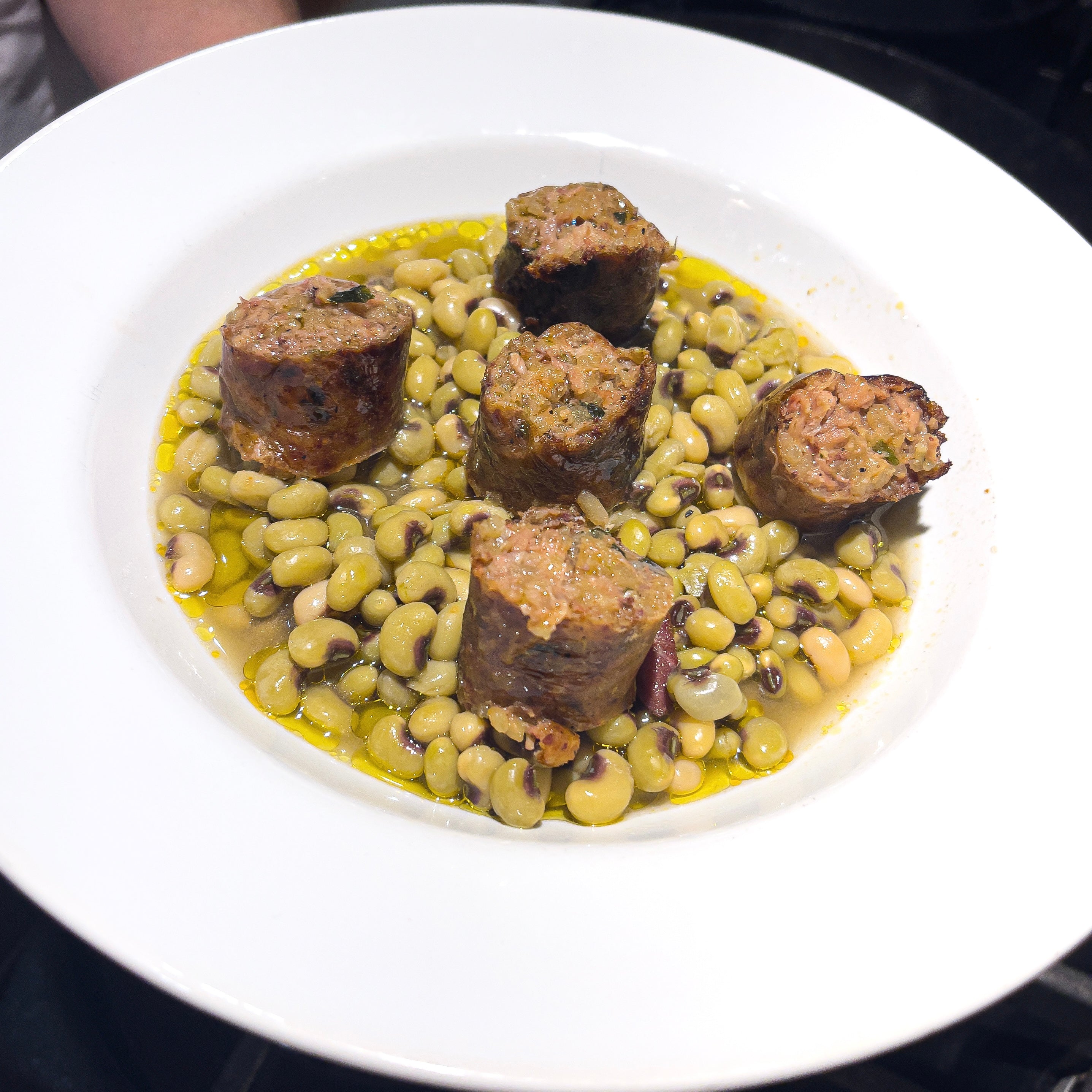 Brothy Purple Hull Peas & Grilled Boudin | ONIMA Pantry – ONIMA PANTRY